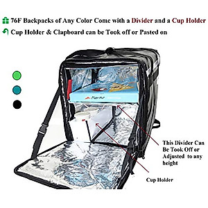 PK-76F: Large Doubledeck Insulated Pizza/Food Delivery Backpack, 16"x 15"x 18", with Divider, Cup Holder. Waterproof Thermal Food Take-Out Box, Keep Hot/Cold, 76Liters (Black)