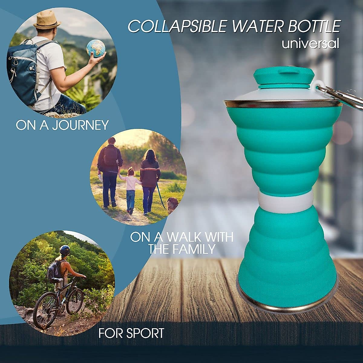 Collapsible water bottles for travel 500 ml, Foldable sports water bottles, small silicone reusable portable water bottle 17 Oz, collapsible water cups for sports hiking running, BPA Free, green