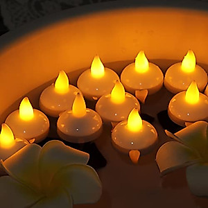 12 Pack Waterproof Flameless Floating Tealights, Christmas Battery tealights, Battery Operated Flickering Floating Tea Lights Candles in Warm Yellow for Wedding, Party, Bath, Hot Tub, Spa, Pool, Pond