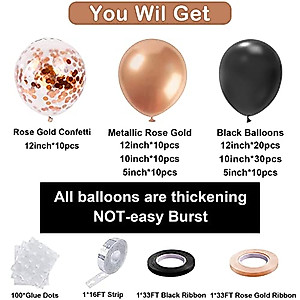 Bezente Rose Gold Black Balloons Garland Kit, 100Pcs Metallic Chrome Rose Gold Black and Rose Gold Confetti Balloons Arch for Wedding, Birthday, Graduation, Baby Shower Party Decoration