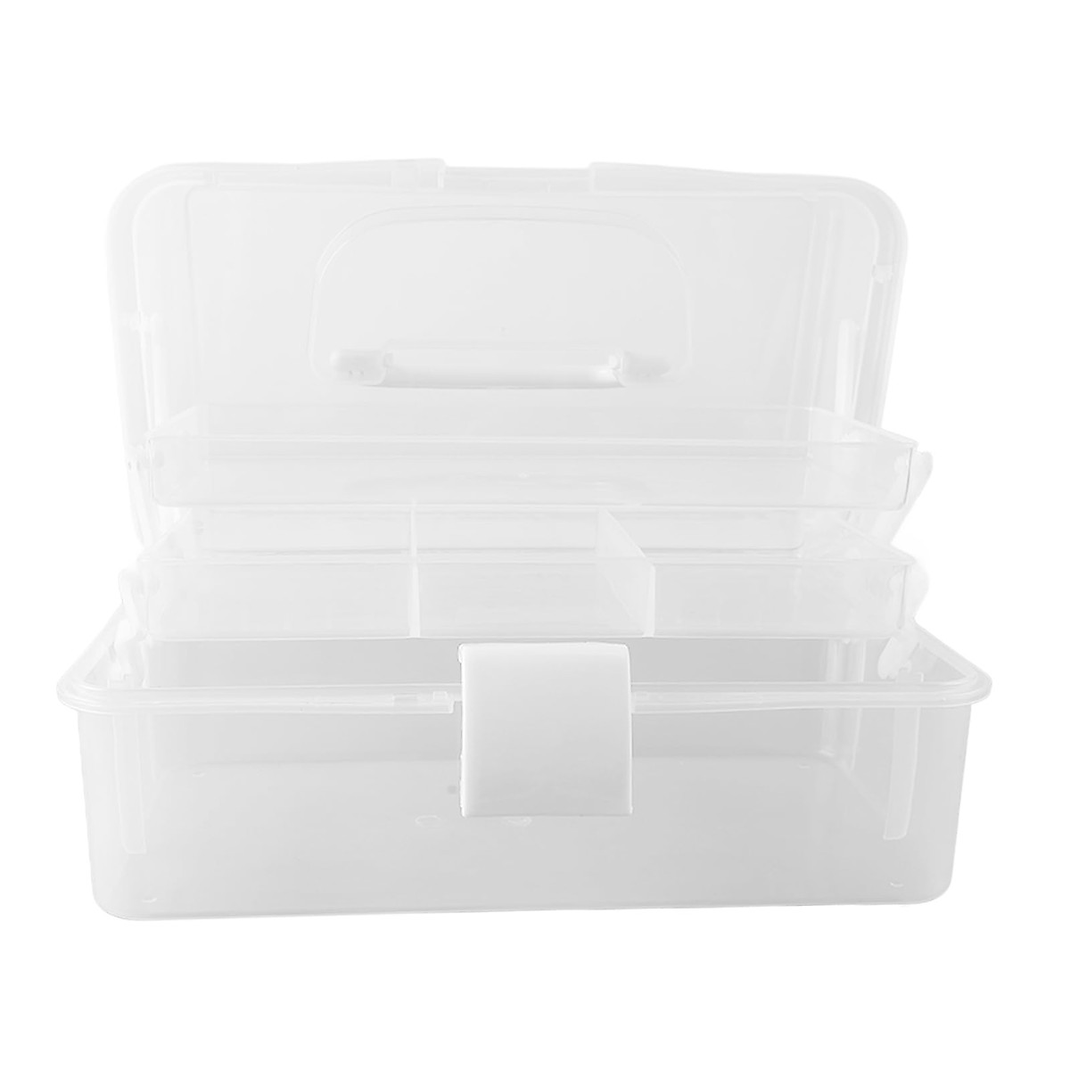 Three Layer Plastic Storage Box, Folding Tool Box Portable Handled Storage Case Multipurpose Organizer for Art Craft and Cosmetic(White)