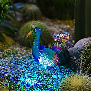 HSHD Solar Animal Lights Outdoor - Solar Power Figurine Waterproof Garden Decor with Metal Yard Art, Peacock Statue Light for Pathway Patio Backyard Decoration Lawn Ornaments(Peacock)