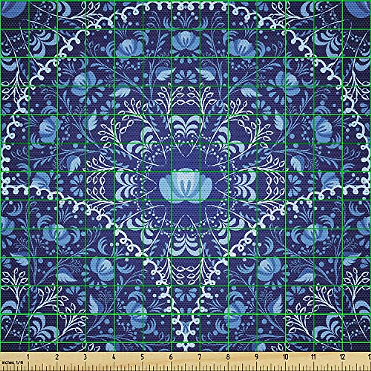 Ambesonne Navy Blue Fabric by The Yard Circular and Floral Alike Oriental Style Patterned Design Artwork Printed Decorative Water Resistant Material for Upholstery and Home Accents 1 Yard Blue Navy