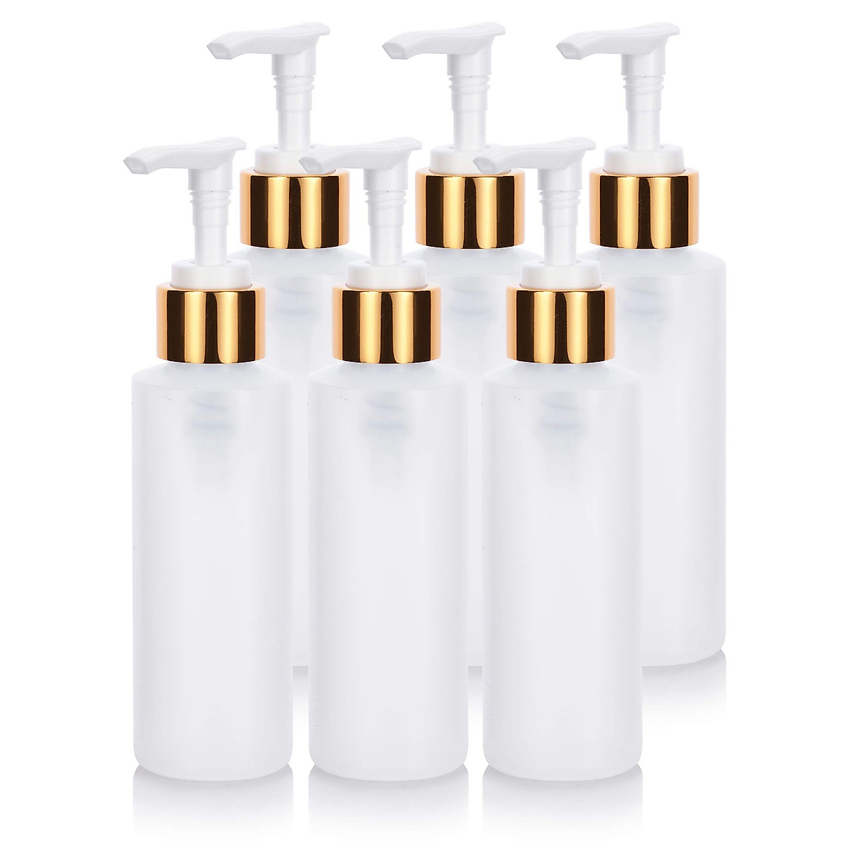 4 oz / 120 ml Clear Natural Large Refillable Plastic Squeeze Bottle with Gold Lotion Pump Dispenser (6 Pack)