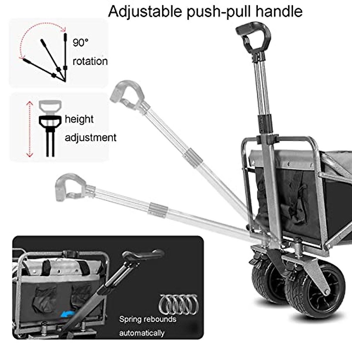 Outdoor Collapsible Wagon Portable Beach Cart,Adjustable Rolling Carts with Big Wheels/Two Chairs/Desktop,for Beach, Shopping (Black) (White)