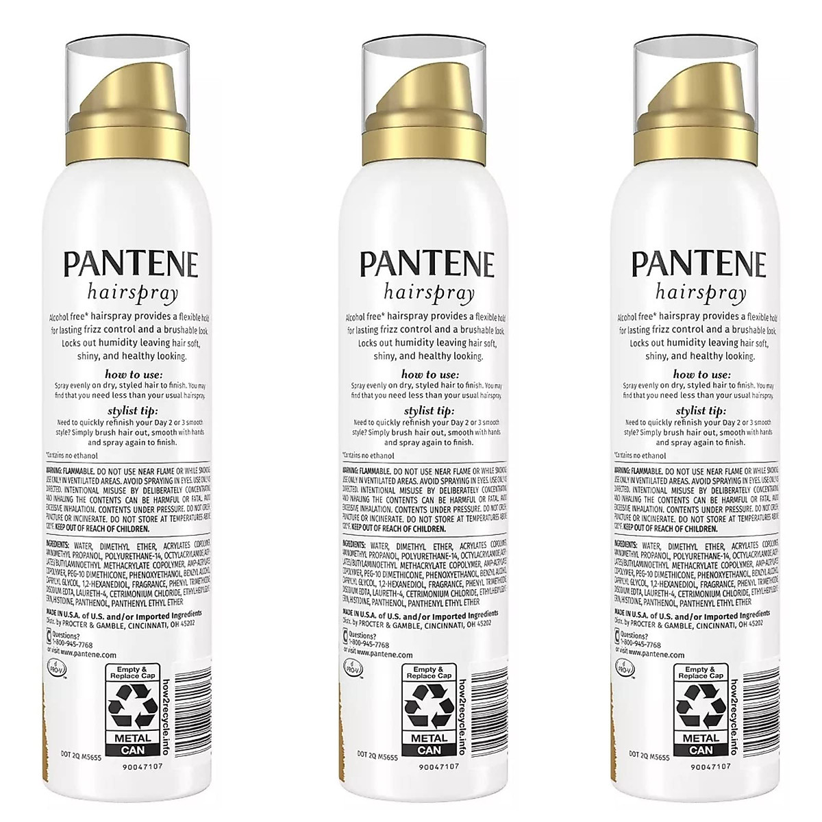 Pantene Hairspray, Smooth & Soft Finish, Pro-V Level 3 Airspray, Humidity Resistant, 7 Oz, Pack of 3