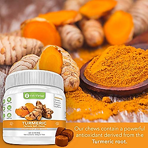 VET-VIRTUE Turmeric for Dogs - Organic Turmeric with Curcumin, Hip and Joint Supplement Dogs Soft Chew, with Collagen and Bioprene, High Absorption Eliminates Joint Pain Inflammation - 60 Count
