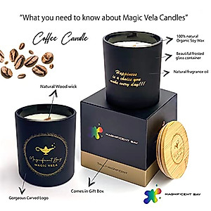 Scented Candles for Men Extra Large 11 oz 70+ Hours Burn Time Wood Wick Luscious Coffee Scented Candles Magic Vela Scented Candle by Magnificent Bay.Gifts for Women and Men.