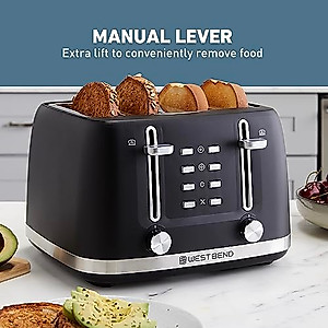 West Bend Toaster 4 Slice Extra-Wide and Deep Slots with 3 Functions and 7 Shade Settings Manual Lift Lever and Auto-Shut Off, 1500-Watts, Black