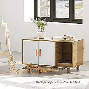 DMIDYLL Extra Large Cat Litter Box Enclosure Houses with Cat Food Bowls and Scratch Pad for Indoor Cats, Hidden Cat Litter Box Furniture Cabinet, Cat Washroom, Modern Cat Home Nightstand