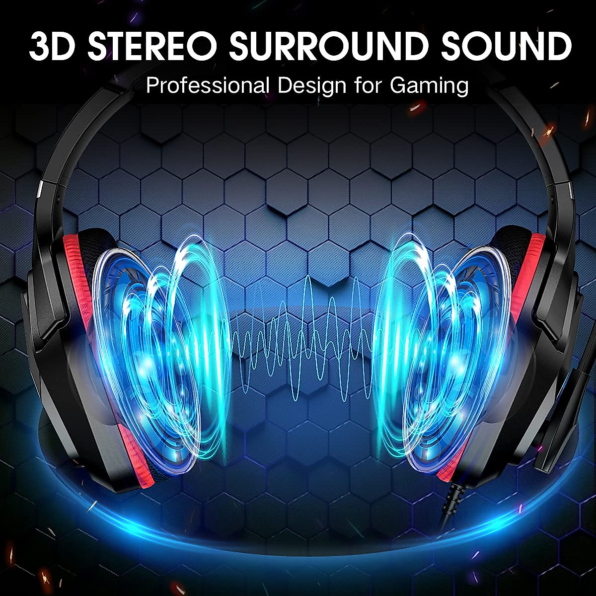 nulliplex Gaming Headset Xbox one Headset with Mic Stereo Gaming Headset, Noise Immunity Swivel Mic & LED Light, Suspension Headband PS4 VR Headphone Compatible with PC PS5 Xbox One (Black red)