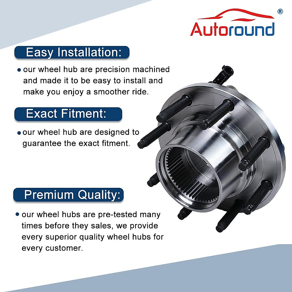 Autoround Front Wheel Bearing Hub Assembly 515020 Compatible with 1999-2004 Ford F250 Super Duty / F350 Super Duty 4x4, 2000-2002 Excursion, SRW Coarse Threads 4WD Only, 8 Lug w/ABS