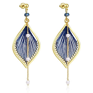 Earrings for Women Colorful Layered Leaf Earrings Bohemian Dangle Drop Tassel Silver Earrings Women Gifts leaf layered silver earrings Black Pearl