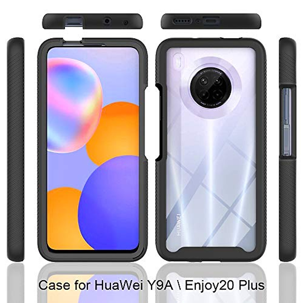 Huawei Y9A Case, EabHulie Hybrid Transparent Back Rugged Bumper No Slip Shockproof Protective Case Cover for Huawei Y9A Black