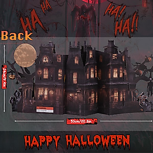 VIVIKEN Pop Up Halloween Card, 3D Jumbo Paper Halloween Spooky Castle Decoration Card with Lights and Music Includes Envelop and Note Card-Accordion Haunted House-Big Size