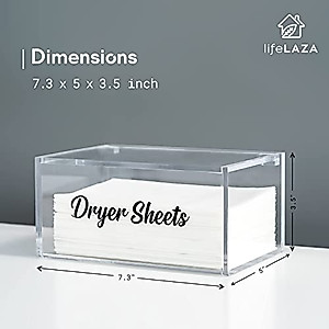 LifeLAZA Acrylic Dryer Sheet Dispenser with Hinged Lid, Clear Dryer Sheet Holder for Fabric Softener Sheets, Transparent Container Storage Box for Laundry Room Decor