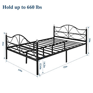 VECELO Full Size Bed Frame Metal Mattress Foundation,Platform Bed with Box Spring Replacement Headboard, Deluxe Crystal Ball Stylish,Matte Black
