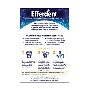 Efferdent Retainer Cleaning Tablets, Denture Cleanser Tablets For Dental Appliances, Overnight Whitening, 126 Tablets BLUE (Pack of 2)