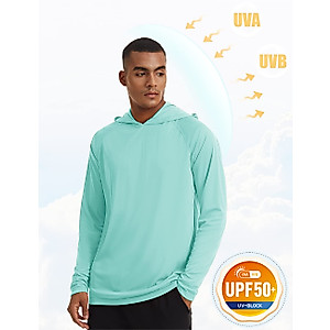 MAGCOMSEN Long Sleeve T Shirt Men UPF 50+ Quick Dry Fishing Shirts Workout Running Shirts Active Hiking Shirts Athletic T-Shirt Lake Blue