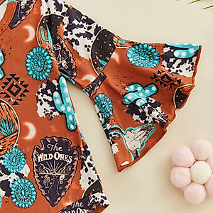 Newborn Baby Girl Romper Flare Long Sleeve Floral Cow Print Bodysuit Jumpsuit with Headband Cute Fall Winter Clothes (Brown, 6-12 Months)