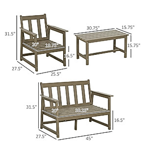 Outsunny 4 Piece Patio Furniture Set with Cushions, HDPE Conversation Sofa Set with Two Chairs, Loveseat, and Slatted Top Coffee Table, Cream White