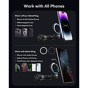 ZEEHOO Compatible with MagSafe Car Mount, Magnetic Phone Holder for Car [12 Strongest Magnets], Magnetic Car Vent Phone Mount [Non-Blocking&360 Rotation] for iPhone 14 13 12 Pro Max Mini & All Phones