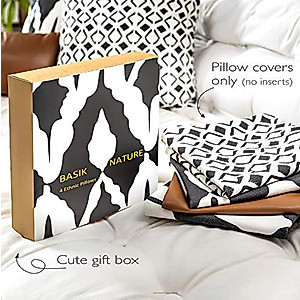 Throw Pillow Covers 18x18. Black and White Geometric Decorative Boho Throw Pillows Set of 4, For A Modern Living-Room Chic Accent. 100% Cotton & Faux Leather Lumbar Pillow For Couch or Bed…