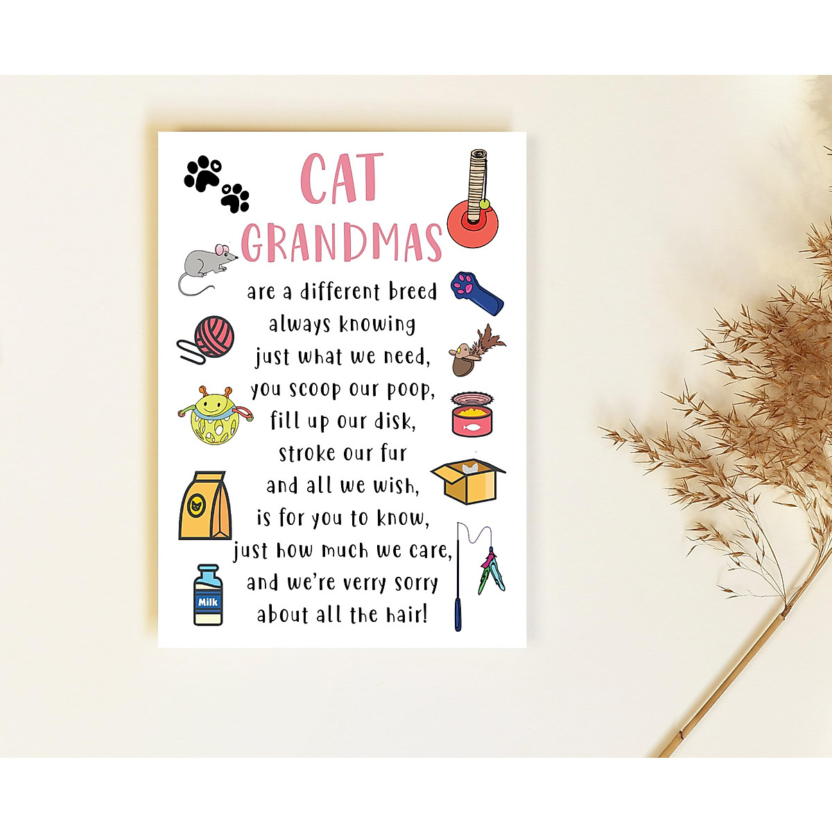 Cat Grandma Mother's Day Card - Cat Grandma Card - Pet Cat Toys Card - Cards For Cat Lovers - Mother's Day Card - Happy Birthday Grandma - Cute Cat Grandma Card - Grandma Love Cats - Greeting Card