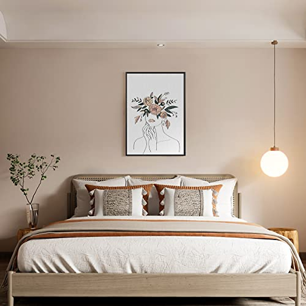 GXOBOCX Canvas Wall Art Modern Abstract Art Blossom on Woman Face Prints Artwork Minimalist Line Art for Living Room Bathroom Decor (Black Framed,16x22 inches)