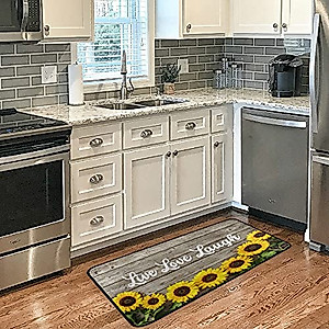 Live Love Laugh Home Kitchen Rug Sunflower On Wooden Board Floor Mat Anti-Fatigue Bath Runner Area Mat Rugs Carpet Home Decor,39 x 20 Inch