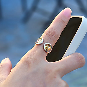 WOUOVO Sunflower Bee Rings for Women - 925 Sterling Silver Adjustable Ring You are My Sunshine Ring Chrismas Mother's Day Birthday Jewery Gift for Teen Girls MOM