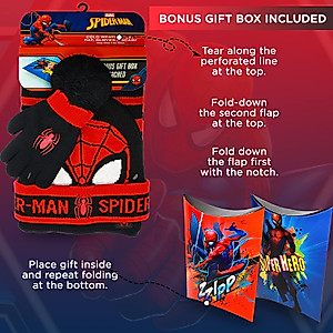 Marvel Spider-Man Kid’s Winter Hat Snow Gloves and Scarf for Boys and Toddlers 3 Pc Set Warm Pom-Pom Beanie with Accessories