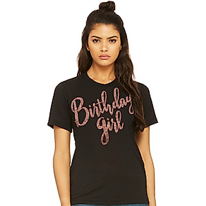 Birthday Shirts for Women - Rose Gold Girly Birthday Girl T-Shirt - Birthday Gifts for Women - Large - Black Tee(BdyGrl RG) Blk/Lrg