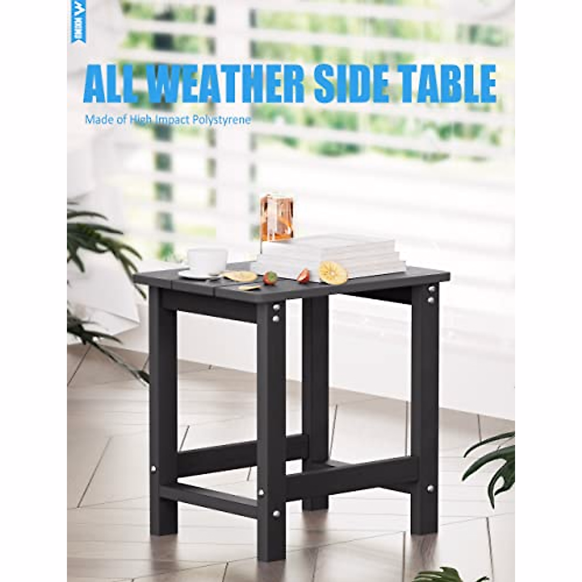 MXIMU Outside Adirondack Square Side Table, Weather Resistant Patio Table, Outdoor End Tables for Backyard, Pool, Indoor Companion, Front Porch (Single Layer, Black)