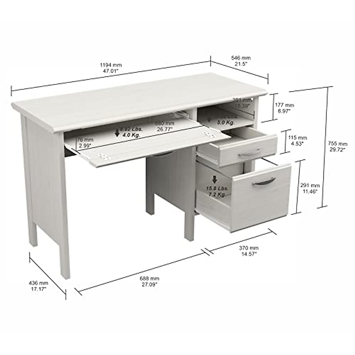 Inval 2-Drawer 1-Shelf Computer Desk with Keyboard Tray, Washed Oak