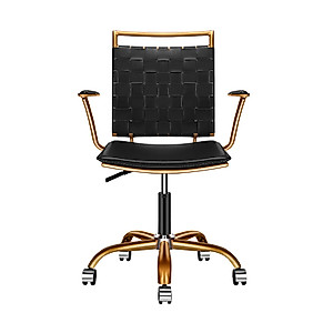 LUXMOD Home Office Chair Ergonomic Vegan Leather Swivel Chair, Black Office Chair Reception Chair Black and Gold Desk Chair, Ergonomic Desk Chair for Extra Back & Lumbar Support - Black & Gold