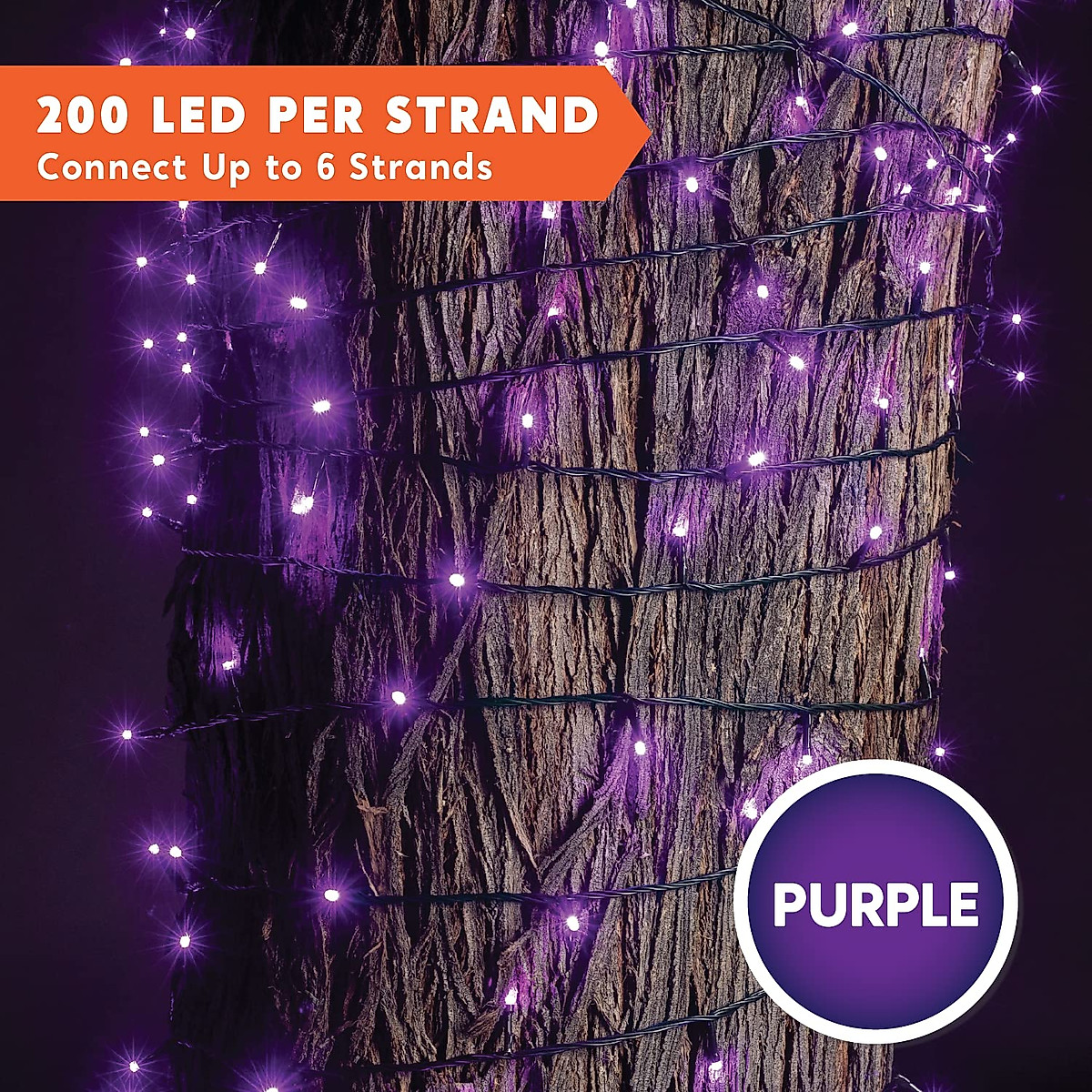 Joiedomi 200 LED Purple Halloween String Lights with 8 Modes 65.2FT Green Wire for Indoor Outdoor Holiday Décor Halloween Event Decoration, Tree, Eaves, Haunted House Theme Party