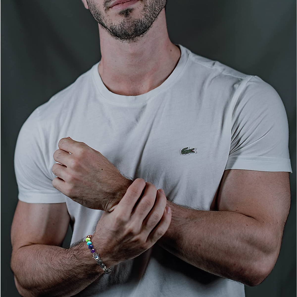 BOMAIL 2-9pcs Evil Eye Bracelet Set Hamsa 7 Chakra Gemstone Lava Stone Bracelets Blue Evil Eye Hamsa Charm Bead Bracelets for Men Women Hand of Fatima Bracelet