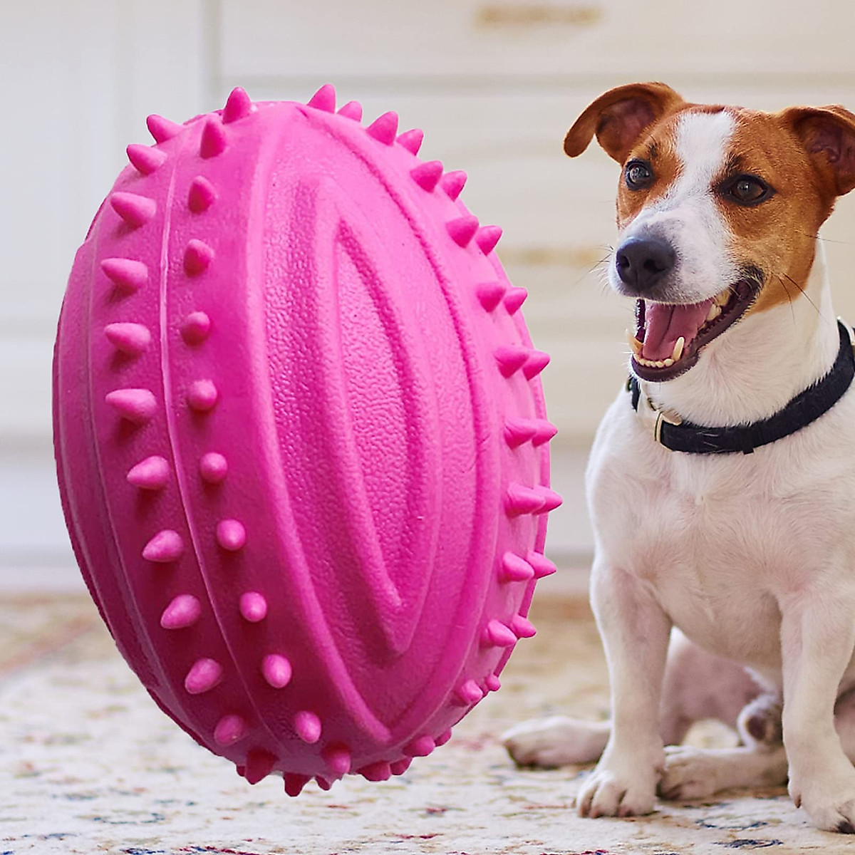 JOROBURO Pet Rugby Balls, Bite Resistant Teeth Grinding TPR Material Interactive Dog Chewing Toy, Anxiety Relief Durable Dog Rugby Ball Toy for Puppy Small Medium Large Dogs