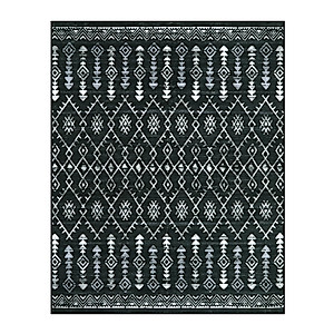 Morebes 8x10 Washable Rug for Living Room, Moroccan Large Bedroom Area Rug Non Slip, Soft Geometric Rug Indoor Floor Carpet for Dining Room Farmhouse Office, Black