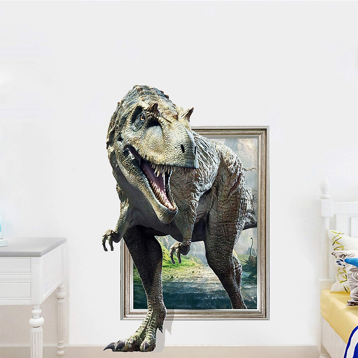 3D Tyranosaurus Wall Stickers,Peel and Stick Break Through The Wall Vinyl Dinosaur Wall Decals Murals Art Decals for Kids Nursery Bedroom Living Room (Color 5)