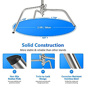 Neewer 100% Stainless Steel C-Stand (2-Pack), Pro Heavy-Duty Photography Light Stand with 4.2ft/1.28m Extension Arm, Grip Head, Turtle Base for Monolight, Softbox, Reflector, Max Height: 10.5ft/3.2m