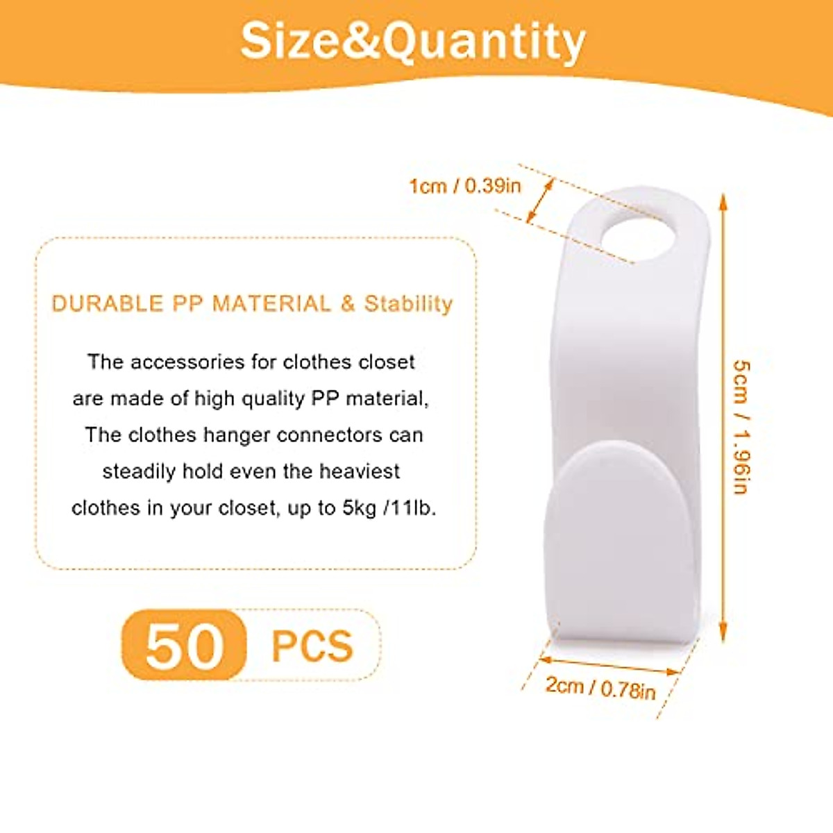 50PCS Clothes Hanger Connector Hooks, Coldairsoap Hanger Extender Clips for Heavy Duty Outfit Hangers Plastic Cascading Hanger Hooks Space Saving Organizer as