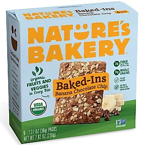 Nature's Bakery Baked-Ins Bars Banana Chocolate Chip, Organic Fruits & Veggies, Vegan, Non-GMO, Organic Snack, 1 box With 6 Packs