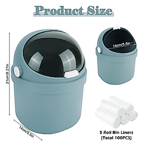 UOIXPUHUO Mini Trash Can with Flip Lid, Cute Desktop Garbage Can with 100 Trash Bags, Tiny Wastebasket Trash Can for Car, Home, Office, Kitchen, Tabletop, Bedroom, Bathroom (Blue)