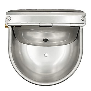 MACGOAL Stainless Steel Automatic Waterer Bowl with Brass Float Valve and Drain Plug, Auto Float Water Bowl Water Trough for Livestock Dog Goat Pig Waterer