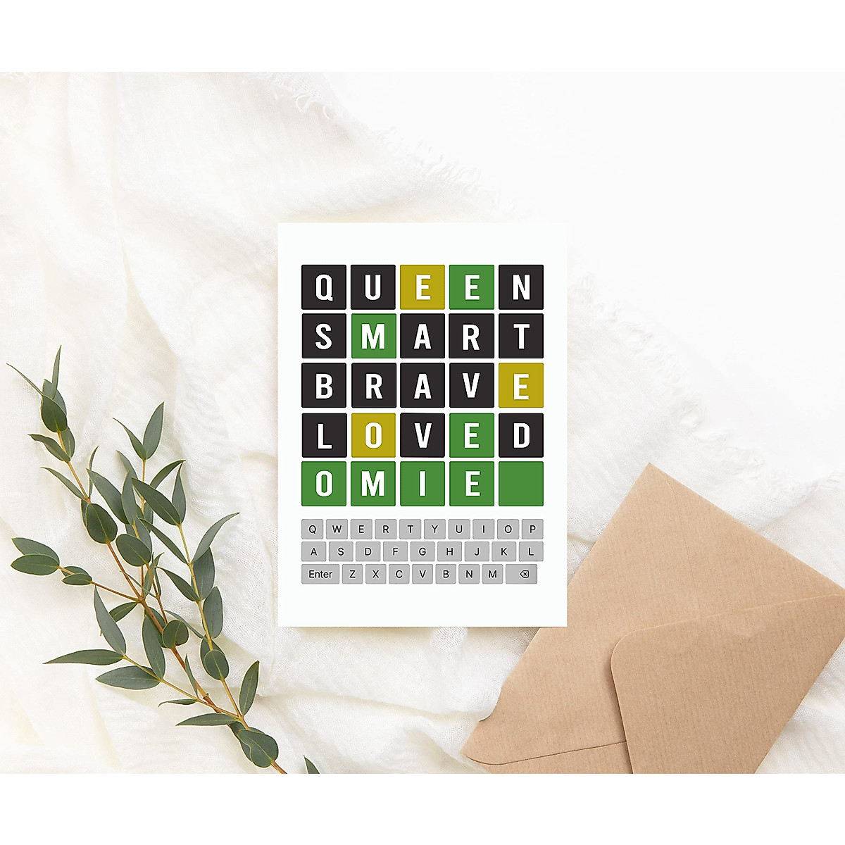 Wordle Omie Card - Mothers Day Wordle Card - Omie Card - Wordle Lover Card - Happy Birthday Wordle - Queen Smart Brave Loved - Word Game Card For Omie - Anniversary- Birthday Gift - Greeting Card