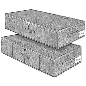 punemi Under Bed Storage With Lids, 2 Pack Large Underbed Storage Containers Clothes W/ 3 Handles, Foldable Low Profile Stackable Storage Drawer Organizer Bins Box