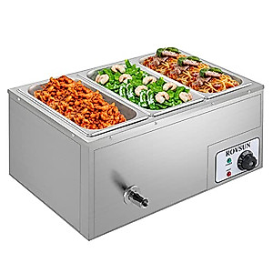 ROVSUN 21QT 3-Pan Electric Commercial Food Warmer, 110V Stainless Steel Bain Marie Buffet, 6.9 QT/Pan Stove Steam Table with Temperature Control & Lid for Parties, Catering, Restaurants