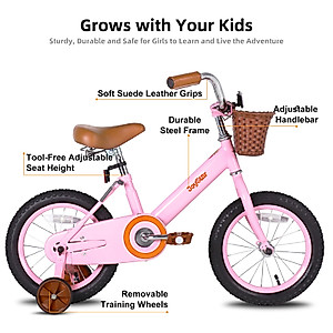JOYSTAR 14 Inch Kids Bikes with Training Wheels & Basket, Vintage Girls Bike for Toddler of 3-5 Years Old Girls & Boys, Kids Bicycle, Pink